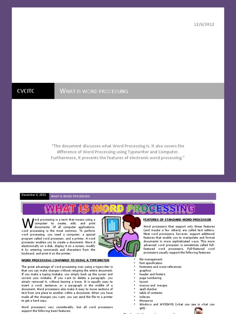 What Is Word Processing | Download Free PDF | Word Processor | Typewriter