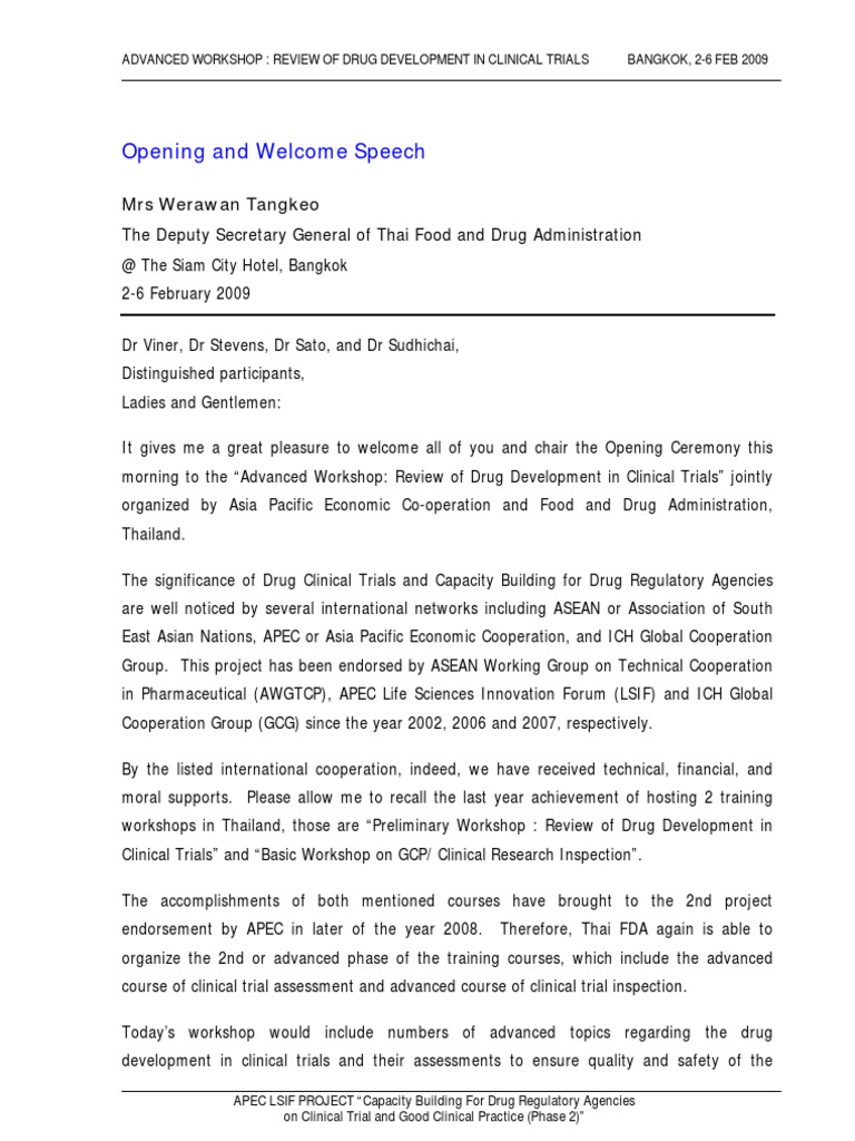 1-Opening and Welcome Speech | Download Free PDF | Clinical Trial ...