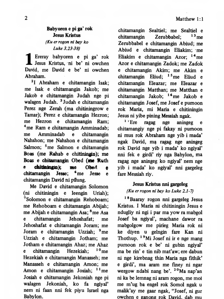 Yapese Bible - Genesis 1 | PDF | Old Testament People | Hebrew Language ...