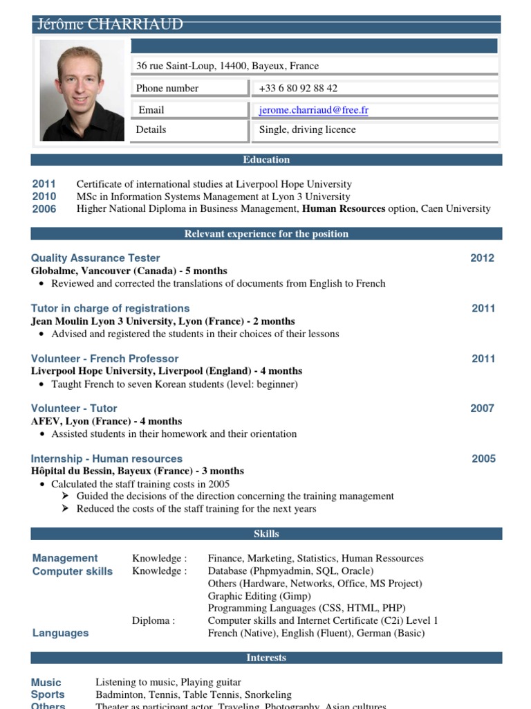 Jérôme Charriaud CV: QA Tester & Tutor | PDF | Business | Computers