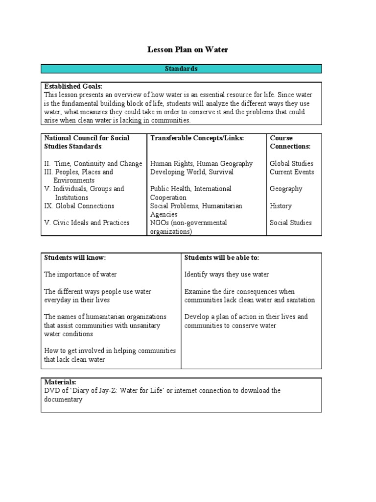 Lesson Plan On Water | PDF | Social Science | Science & Mathematics