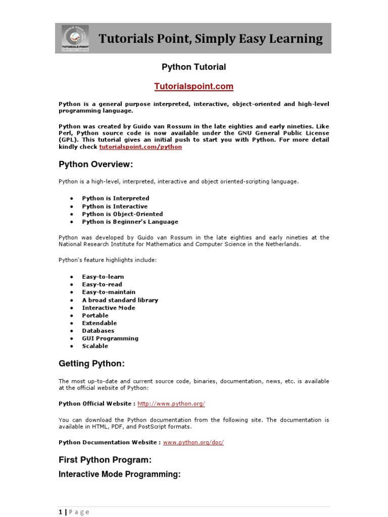 Python Tutorial | PDF | Teaching Methods & Materials | Technology ...