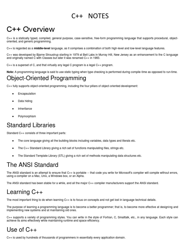 C++ Notes | PDF | Data Type | Parameter (Computer Programming)
