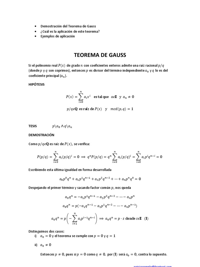 Teorema de Gauss | Fracción (Matemáticas) | División (Matemáticas)
