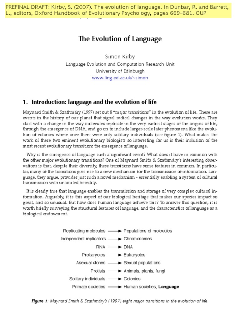 The Evolution of Language | PDF | Evolution | Origin Of Language