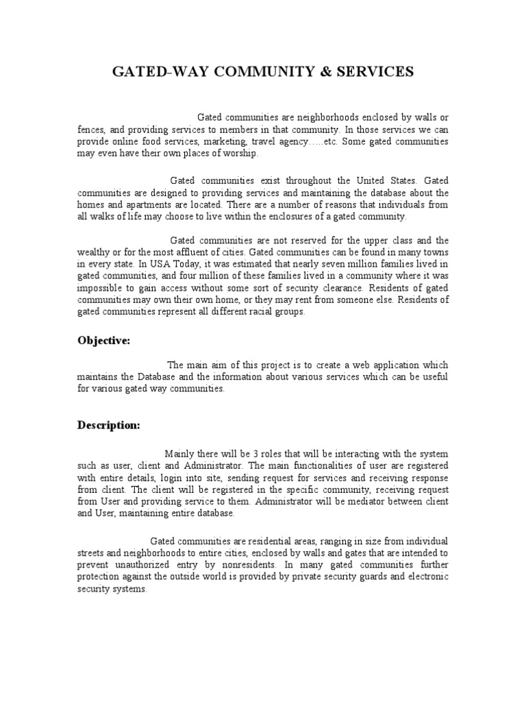 Gated-Way Community & Services: Objective | Download Free PDF ...
