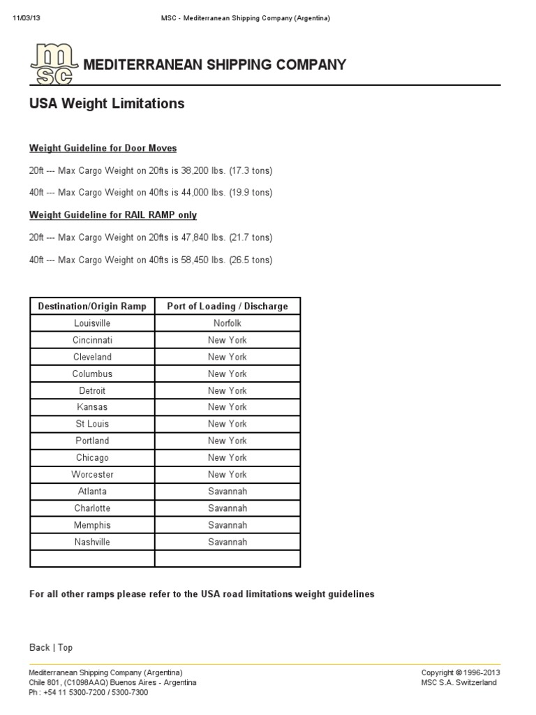 MSC USA Weight Limitations Guide | PDF