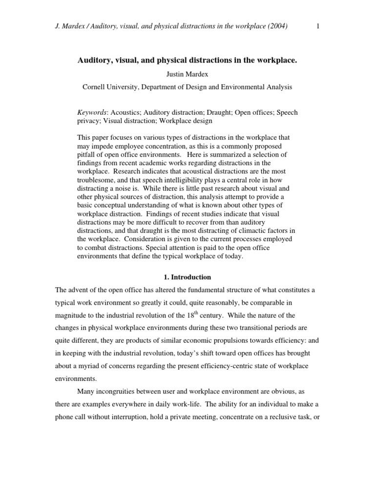 Auditory, Visual, and Physical Distractions in The Workplace | PDF ...