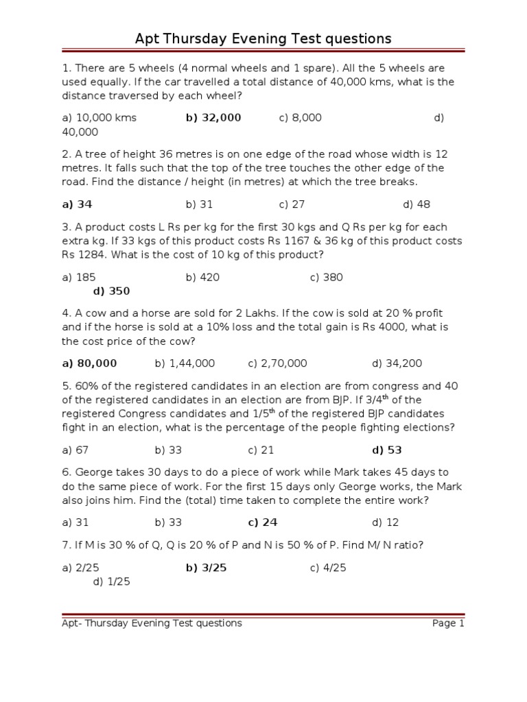 Aptitude Test | PDF | Percentage | Seed