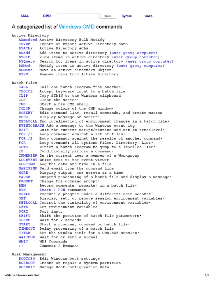 Windows Cmd Commands Categorized System Software Computing Free
