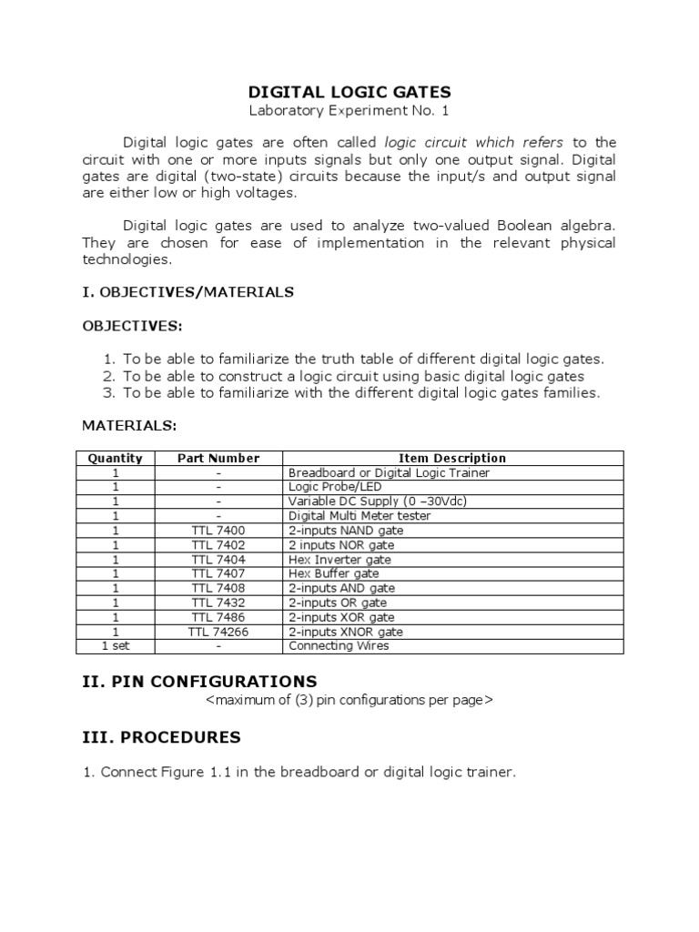 Digital Logic Gates Lab Experiment | PDF | Logic Gate | Electronic Circuits