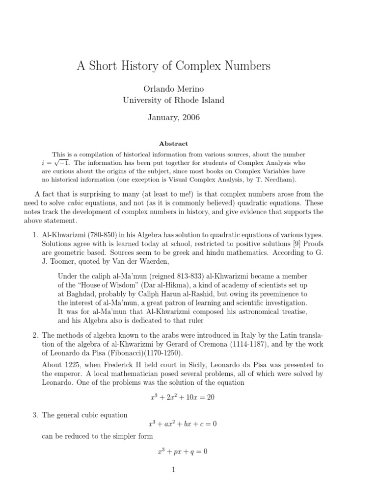 History of Complex Numbers Explained | PDF