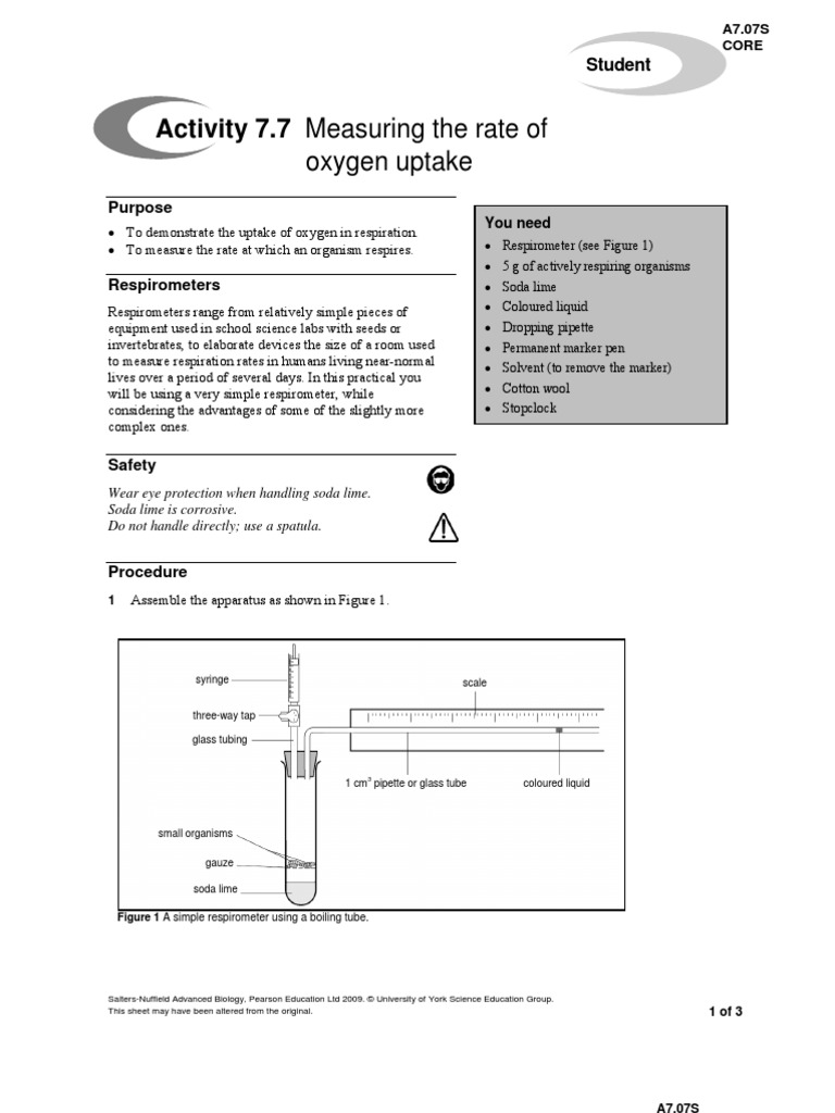 A2 Measuring the Rate of Oxygen Up Take | Oxygen | Liquids