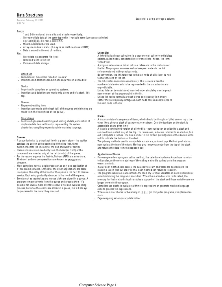 Computer Science - Data Structures | PDF | Array Data Structure | Queue (Abstract Data Type)