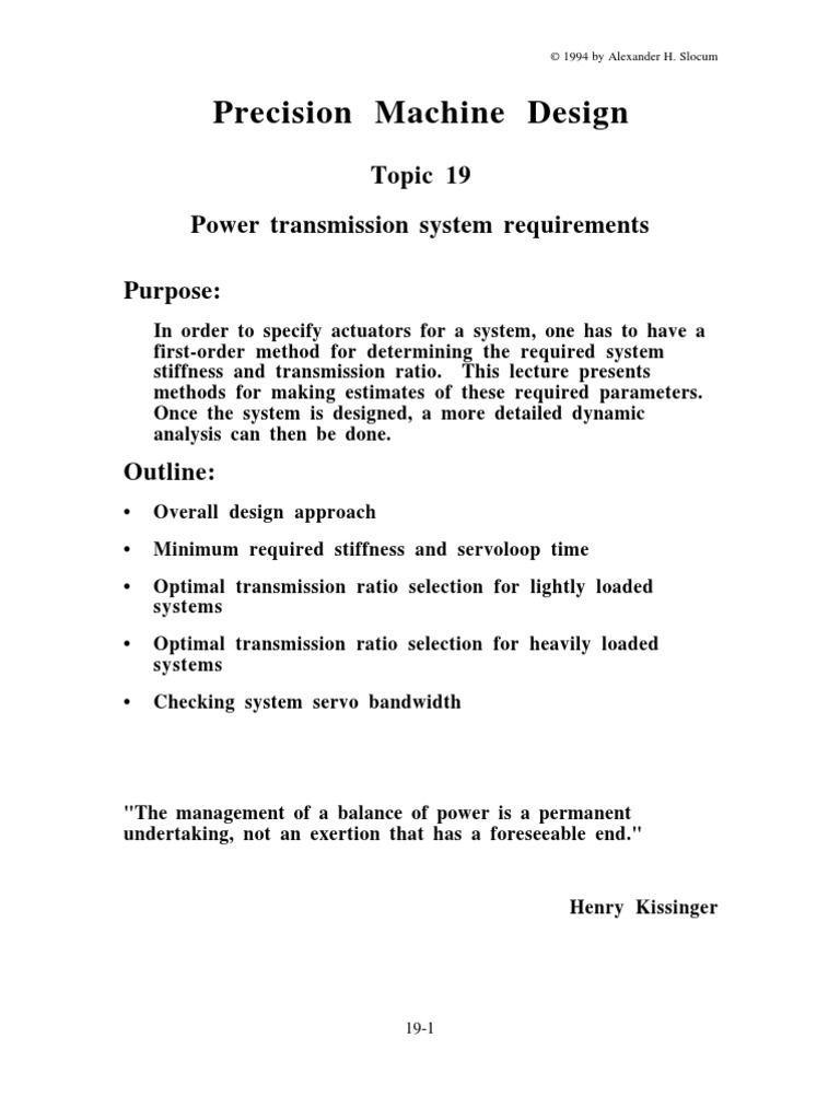 Precision Machine Design: Topic 19 Power Transmission System ...