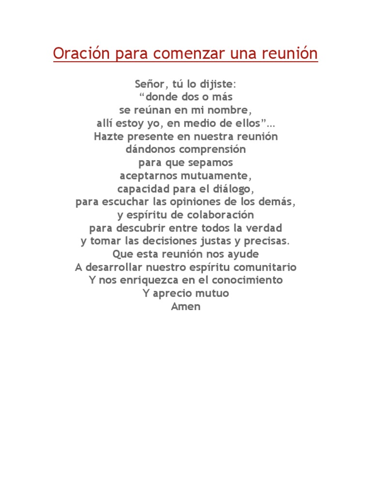 Oración para Comenzar Una Reunión | PDF