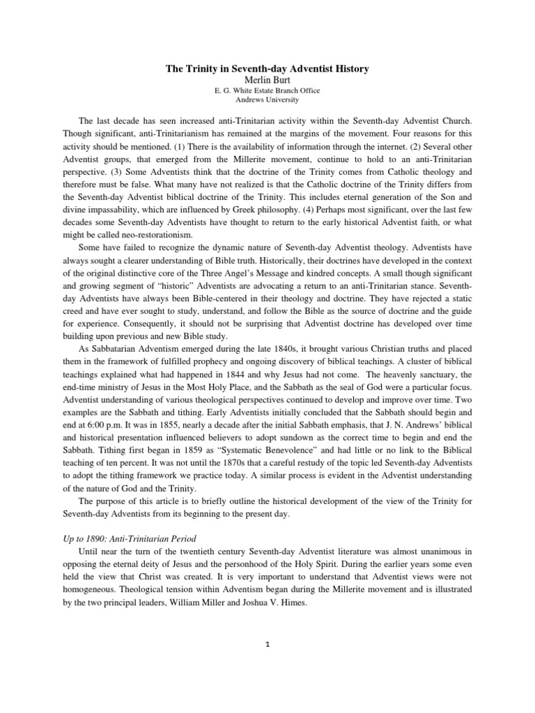Trinity in SDA History | PDF | Seventh Day Adventist Church | God In ...