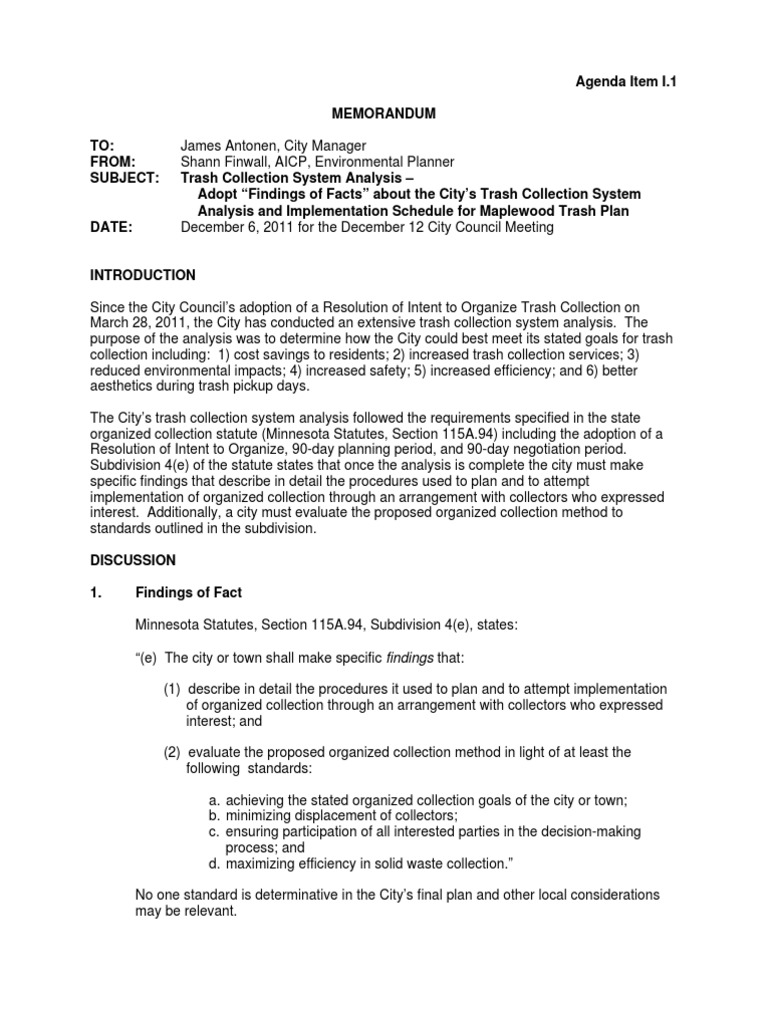 Trash Collection Findings | Waste Management | Request For Proposal