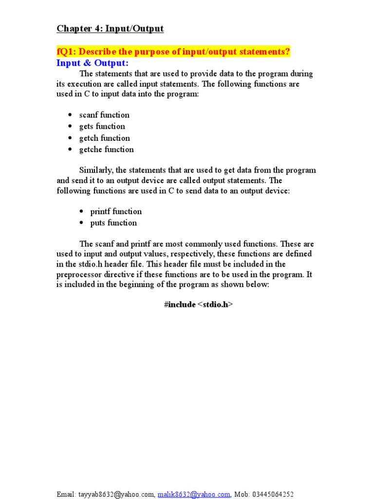C Language Basic Chapter 4 Inputs and Outputs, Tayyab8632, Malik8632 ... C Language Basic Chapter 4 Inputs and Outputs, Tayyab8632, Malik8632 ...