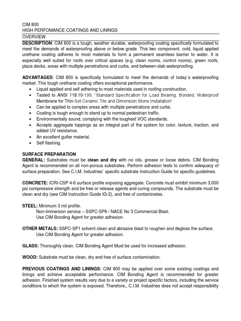 Cim 800 | PDF | Adhesion | Volatile Organic Compound