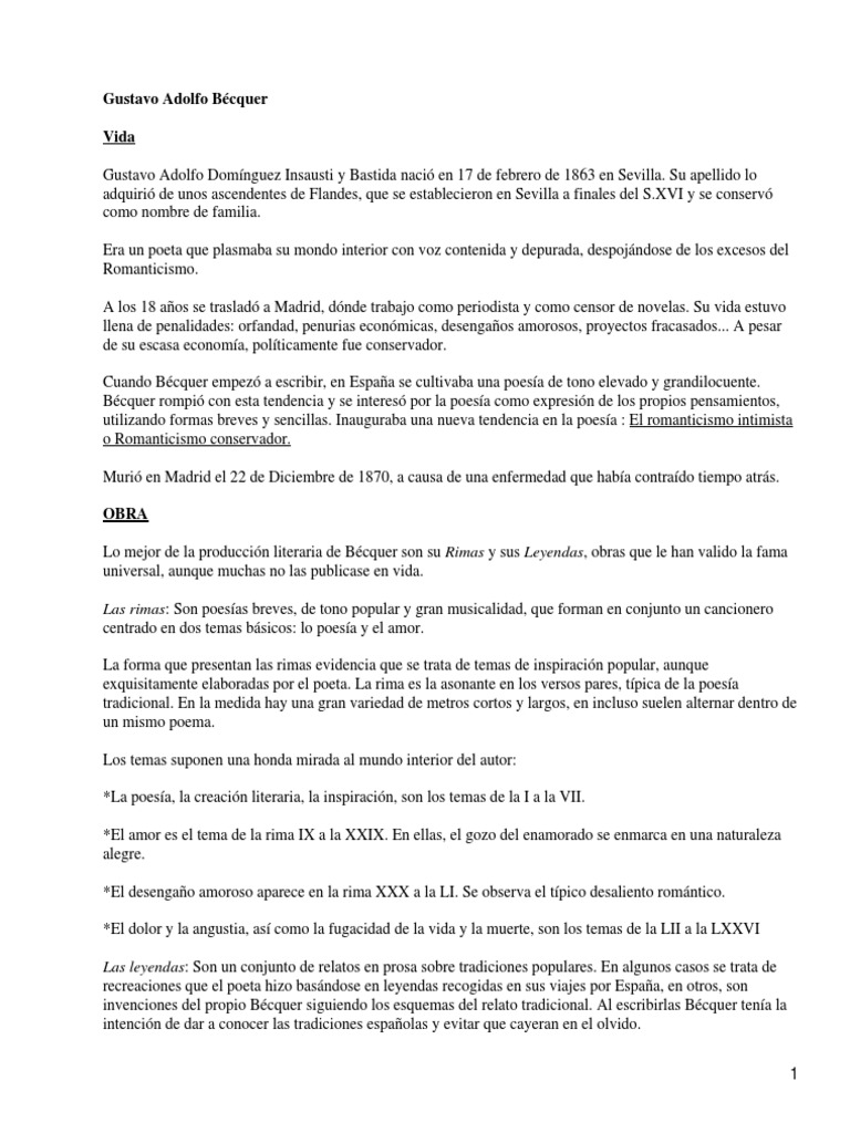 La poesía intimista de Gustavo Adolfo Bécquer | PDF | Poesía