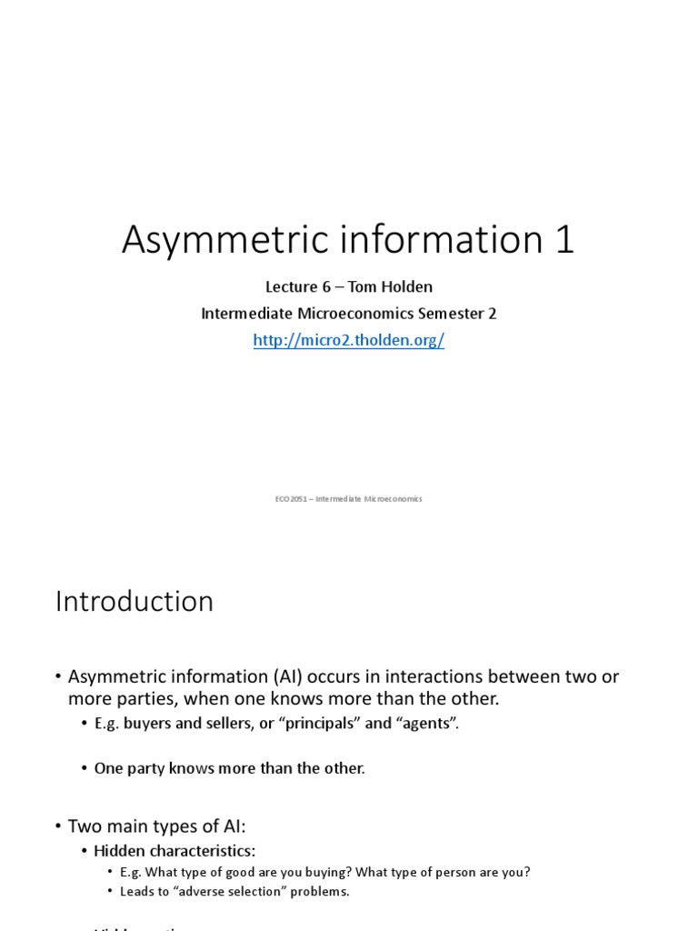 Lecture 6 Asymmetric Information 1 Pdf Adverse Selection Insurance