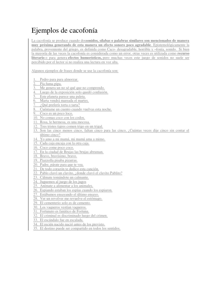 Ejemplos de Cacofonía | PDF