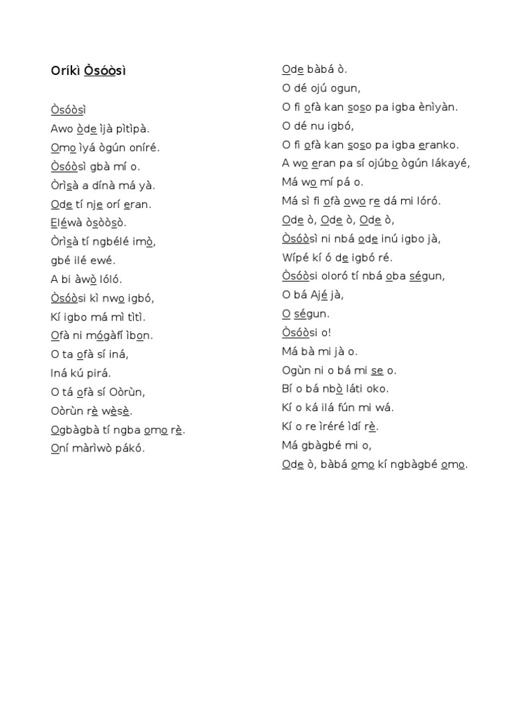 Oriki Osoosi | PDF