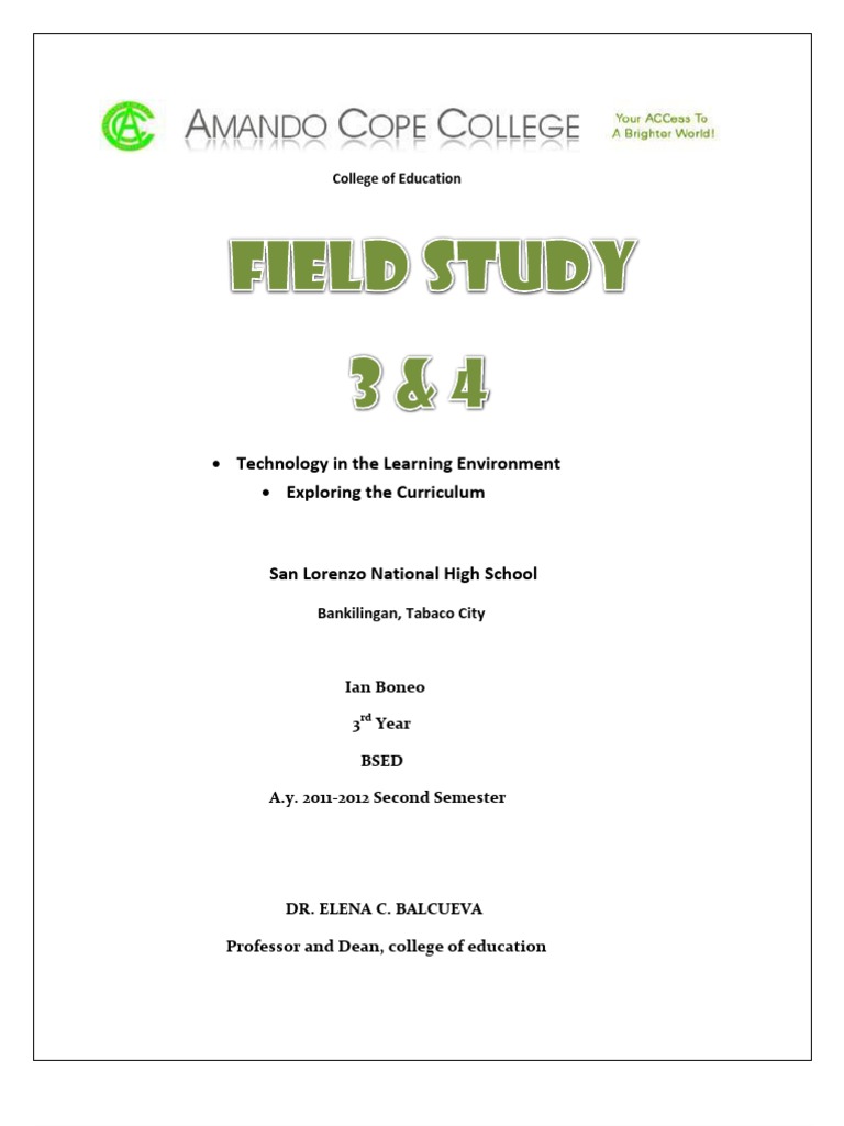 Field Study Portfolio Overview | PDF | Teachers | Learning