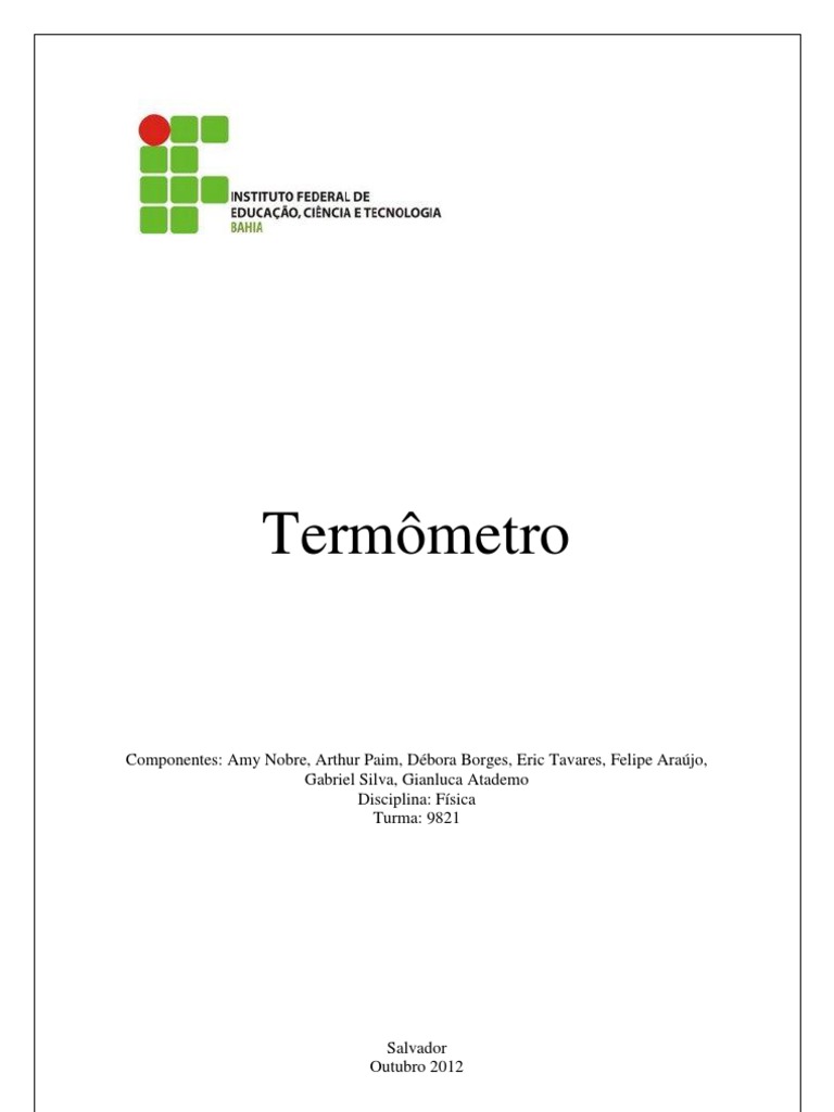 Relatório FISICA-termometro | Termômetro | Temperatura