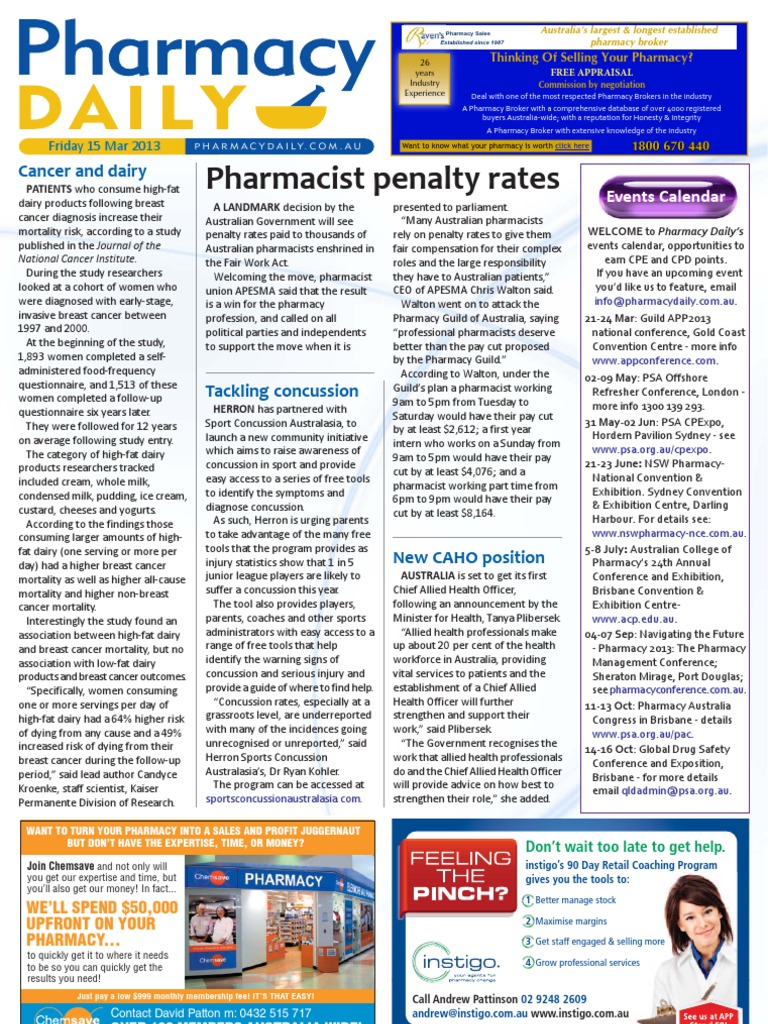 Pharmacy Daily For Fri 15 Mar 2013 - Pharmacist Penalty Rates, Cancer ...