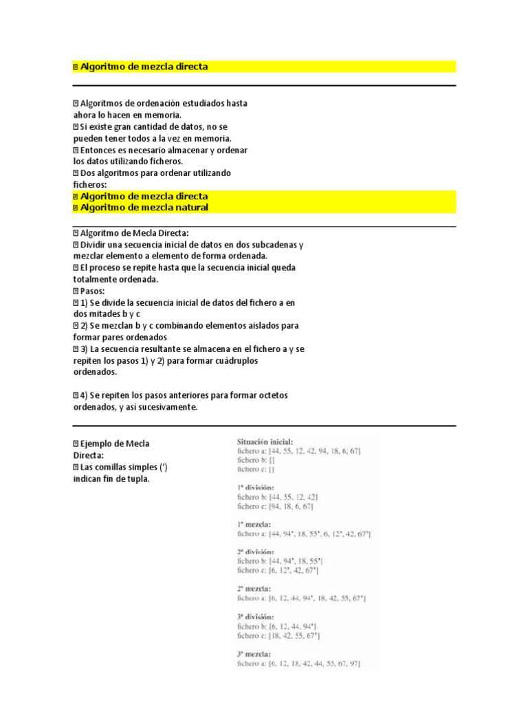 Algoritmo de Mezcla Directa en Ordenación | PDF