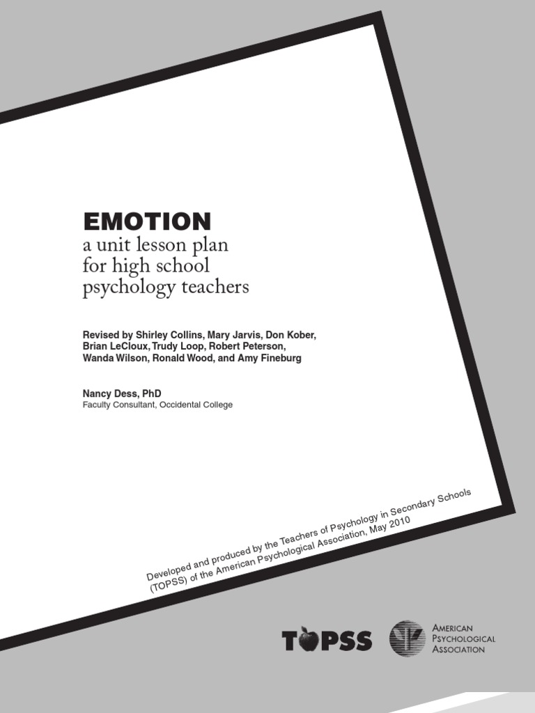 Emotion: A Unit Lesson Plan For High School Psychology Teachers | PDF ...