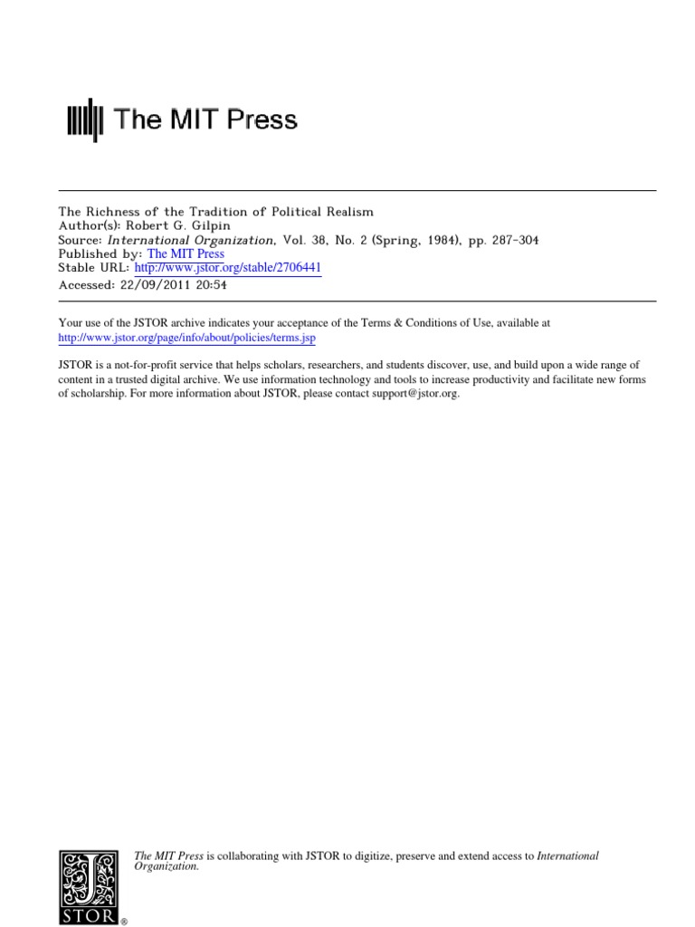 Gilpin The Richness of The Tradition of Political Realism | PDF ...