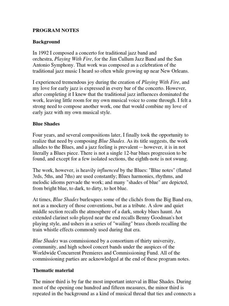 Blue Shades - Program Notes | PDF | Jazz | Saxophone