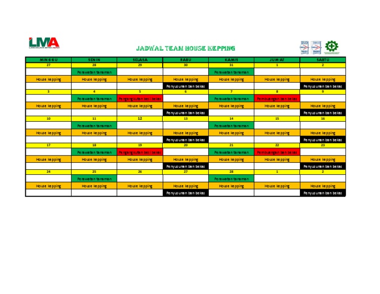 Jadwal Perawatan dan Housekeeping | PDF