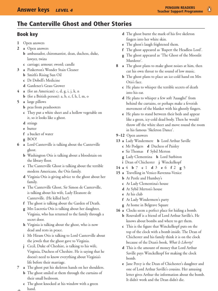 Canterville Ghost and Other Stories Answer Key