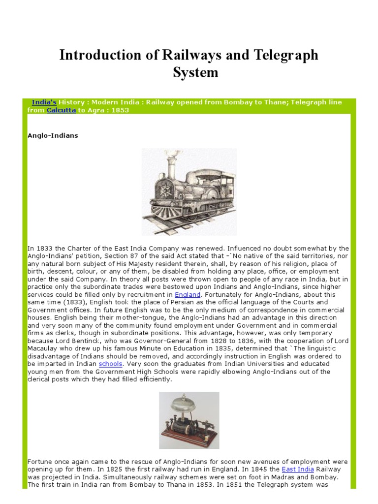 Introduction of Railways and Telegraphs in India | PDF | Travel | History