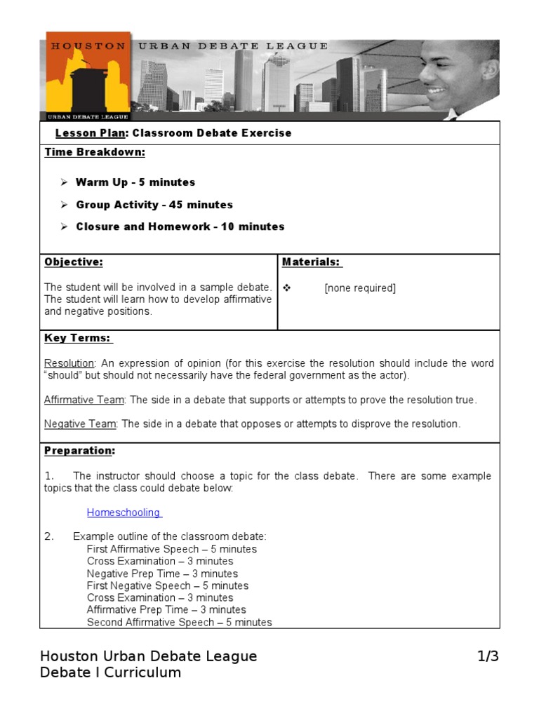 Lesson Plan - Classroom Debate Exercise | PDF | Semiotics | Pedagogy