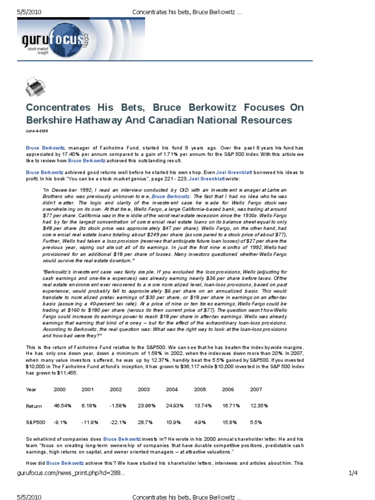 Bruce Berkowitz On WFC 90s | PDF | S&P 500 Index | Investing