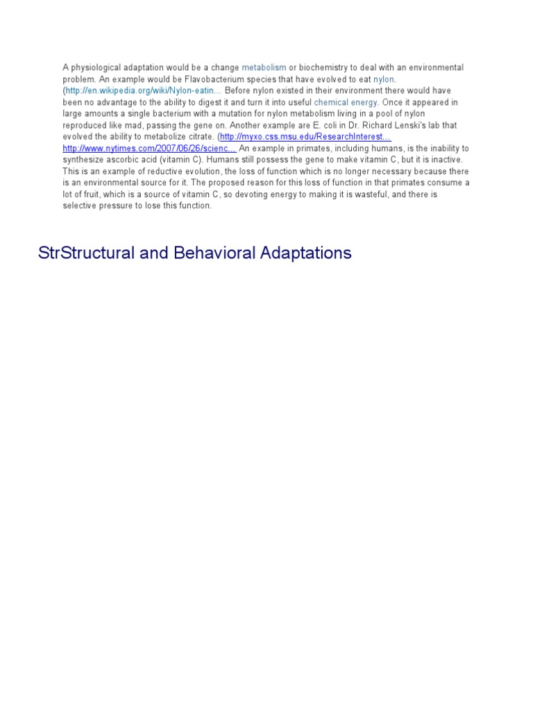Physiological Adaptations in Evolution | PDF