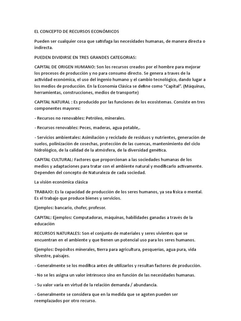 Tipos de Recursos Económicos Explicados | PDF | Ciencias sociales ...