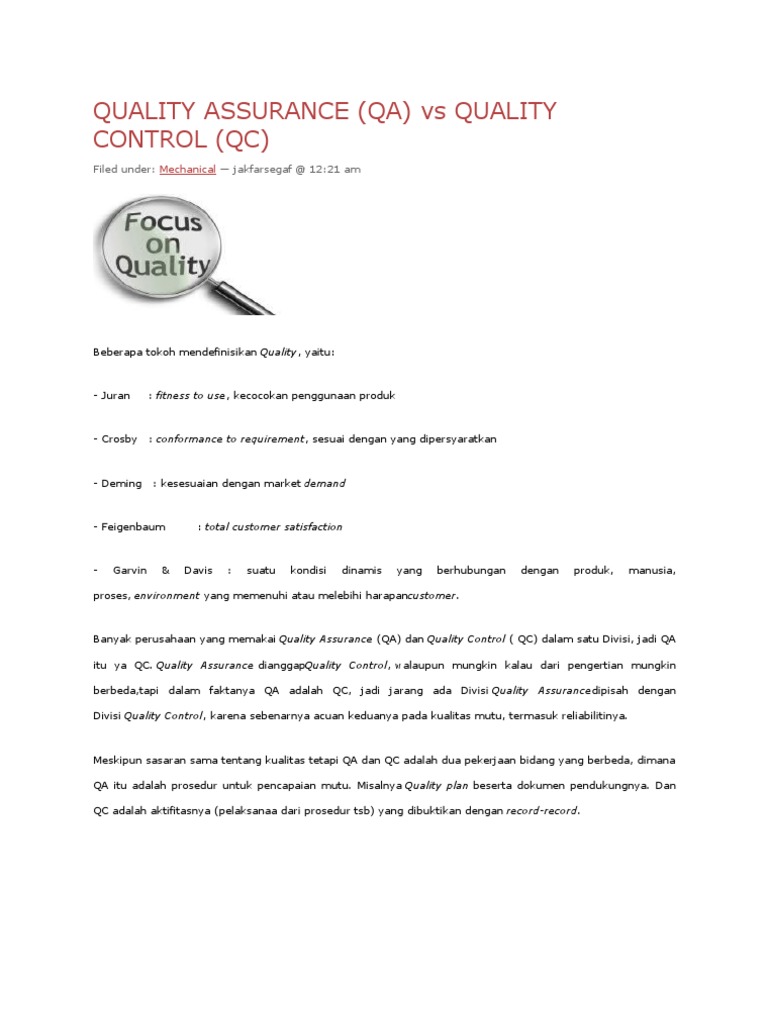 Quality Assurance | PDF