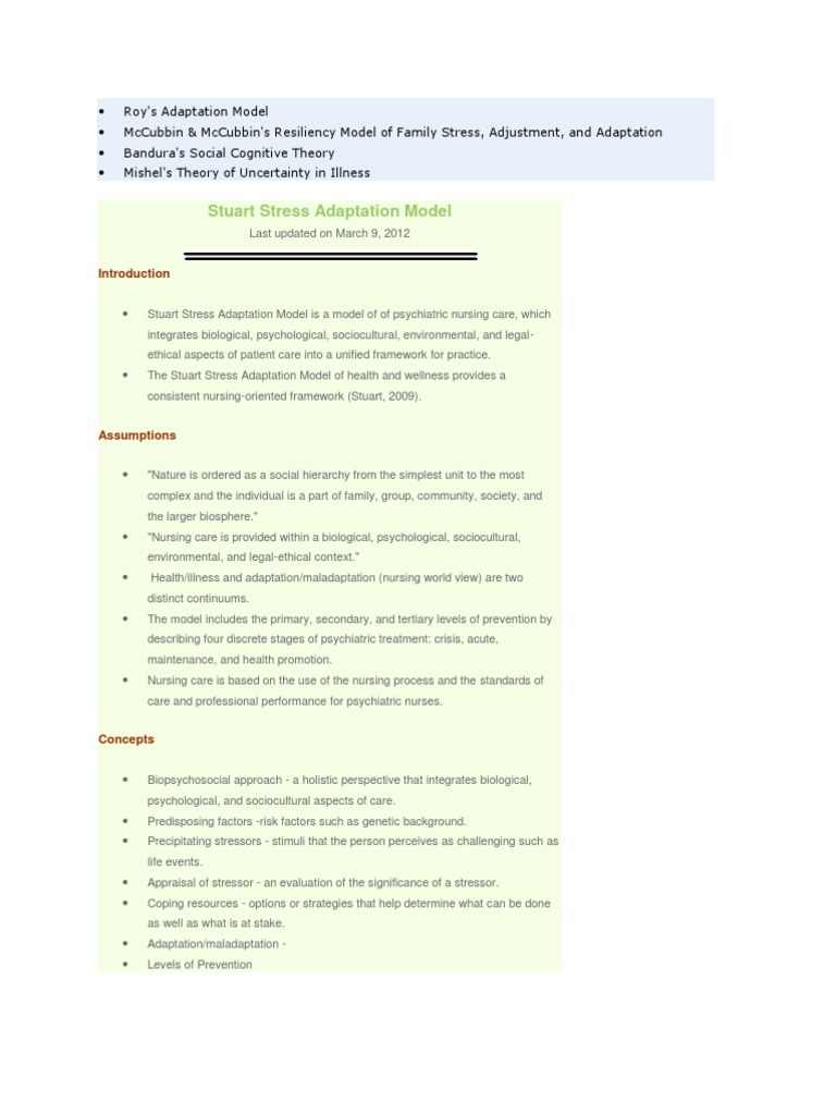 Stuart Stress Adaptation Model | PDF | Coping (Psychology) | Stress ...