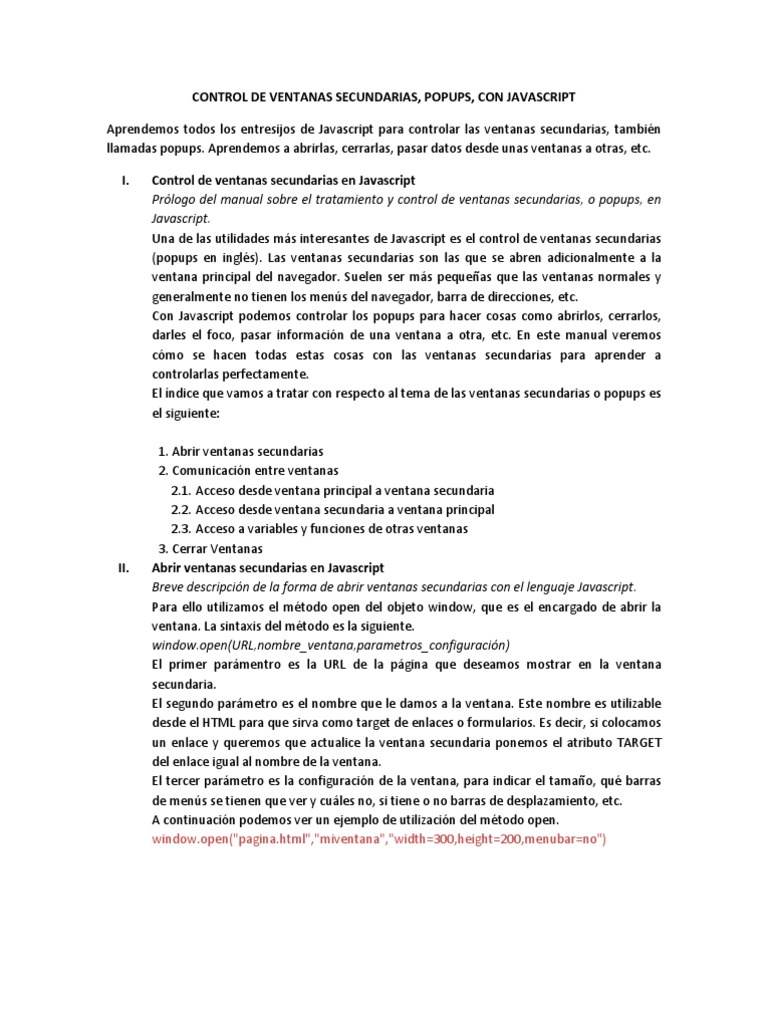 Control de Ventanas Secundarias | PDF | Script Java | Ventana (informática)