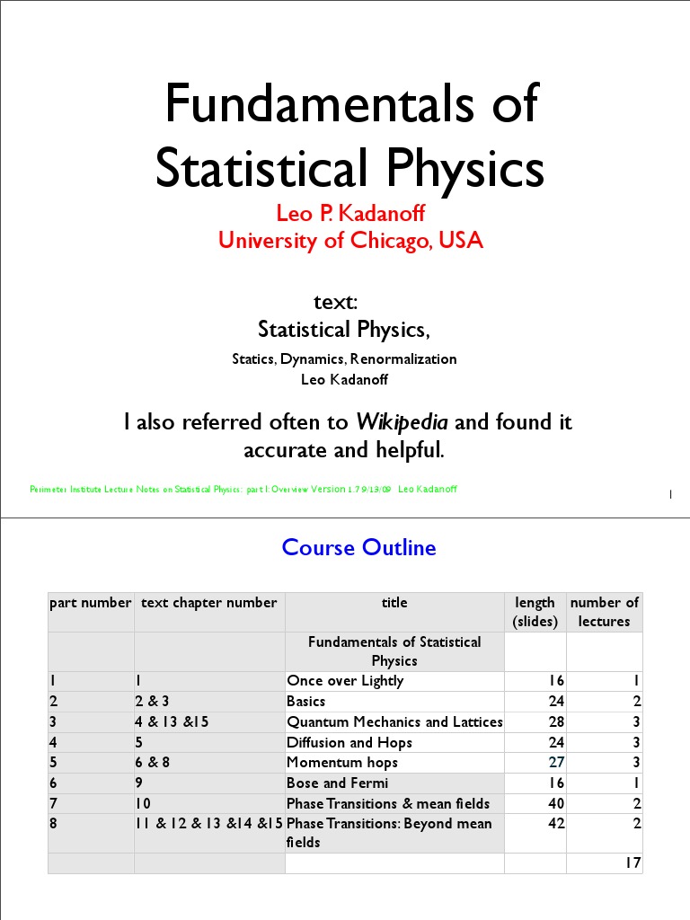 Fundamentals of Statistical Physics: Leo P. Kadanoff University of ...