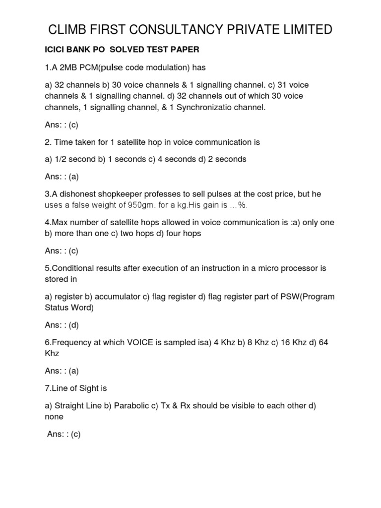 ICICI Bank PO Solved Test Paper | PDF | Central Processing Unit ...