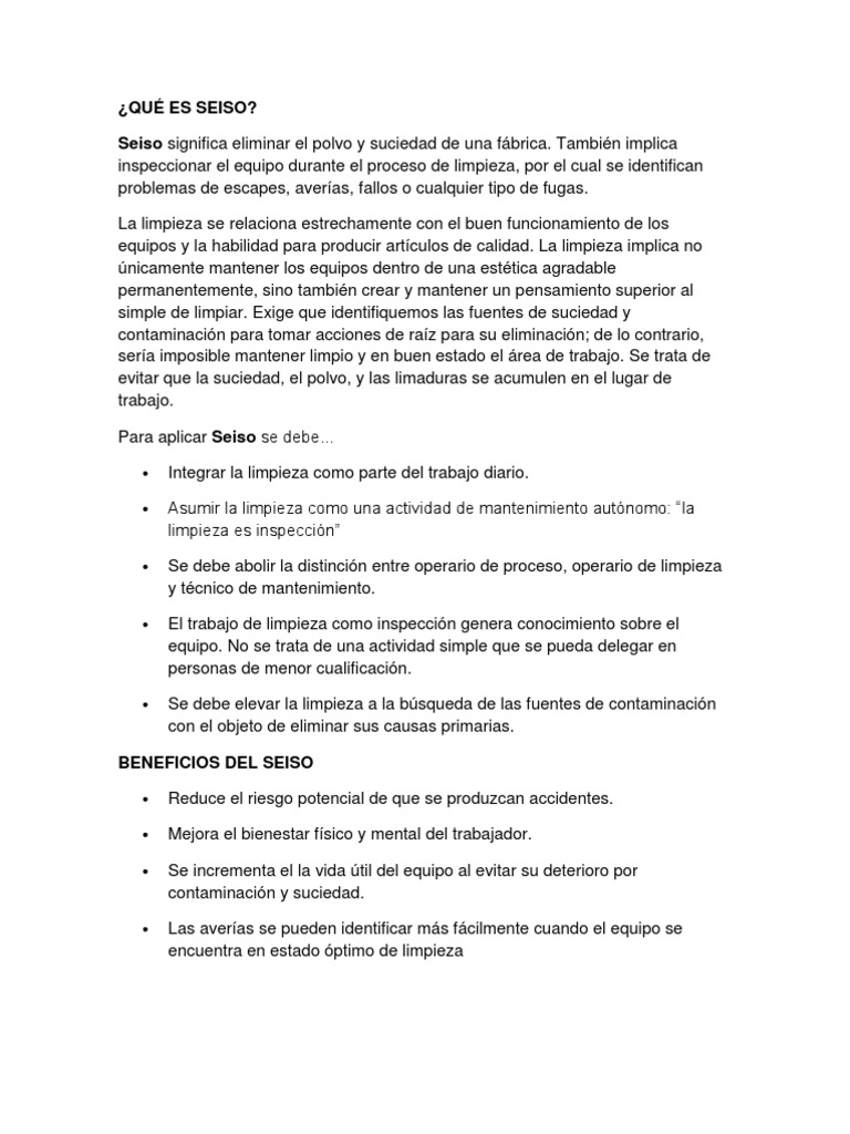 Qué es Seiso y su importancia en limpieza | PDF | Contaminación ...