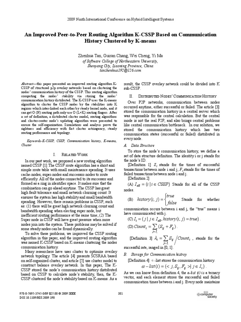 Peer To Peer Routing Algorithm | PDF | Peer To Peer | Cluster Analysis