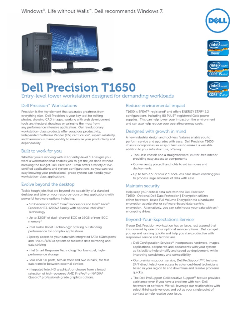 Dell Precision t1650 Specsheet | PDF | Intel | Dell